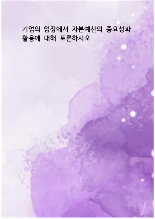 기업의 입장에서 자본예산의 중요성과 활용애 대해 토론하시오