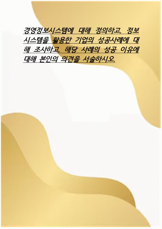 경영정보시스템에 대해 정의하고, 정보시스템을 활용한 기업의 성공사례에 대해 조사하고, 해당 사례의 성공 이유에 대해 본인의 의견을 서술하시오.
