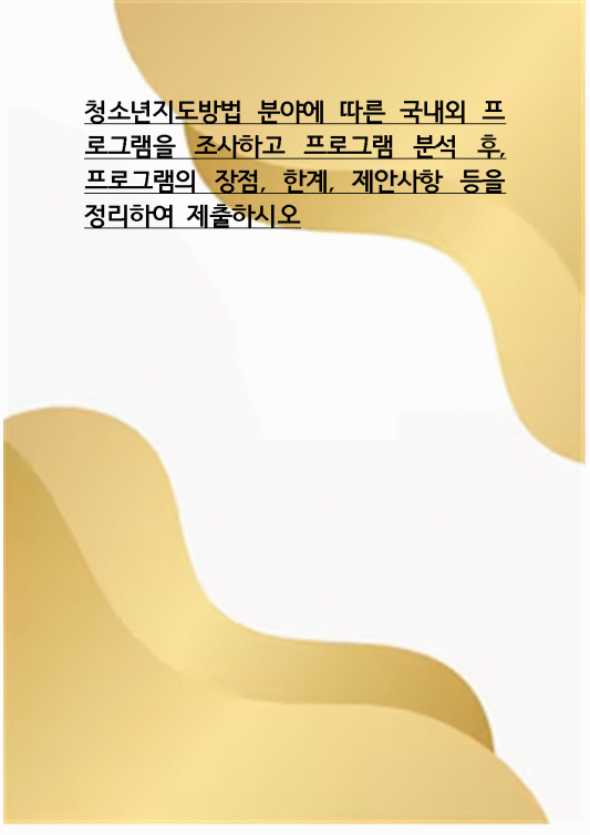 청소년지도방법 분야에 따른 국내외 프로그램을 조사하고 프로그램 분석 후, 프로그램의 장점, 한계, 제안사항 등을 정리하여 제출하시오