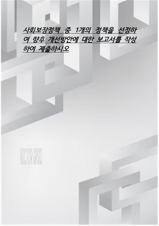 사회보장정책 중 1개의 정책을 선정하여 향후 개선방안에 대한 보고서를 작성하여 제출하시오