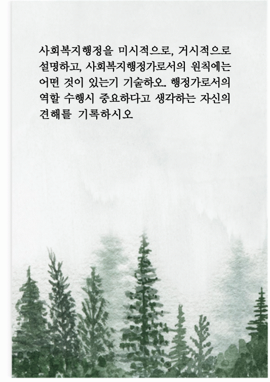 사회복지행정을 미시적으로, 거시적으로 설명하고, 사회복지행정가로서의 원칙에는 어떤 것이 있는기 기술하오. 행정가로서의 역할 수행시 중요하다고 생각하는 자신의 견해를 기록하시오
