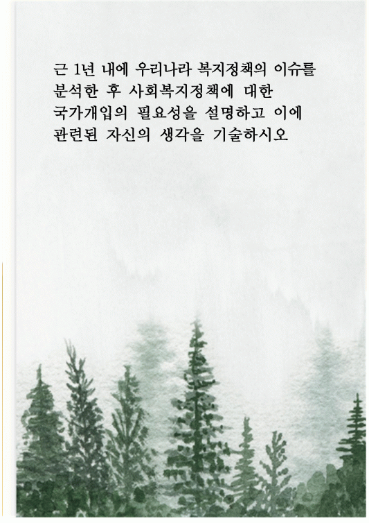 최근 1년 내에 우리나라 복지정책의 이슈를 분석한 후 사회복지정책에 대한 국가개입의 필요성을 설명하고 이에 관련된 자신의 생각을 기술하시오