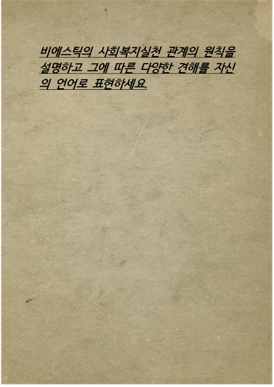 비에스틱의 사회복지실천 관계의 원칙을 설명하고 그에 따른 다양한 견해를 자신의 언어로 표현하세요.