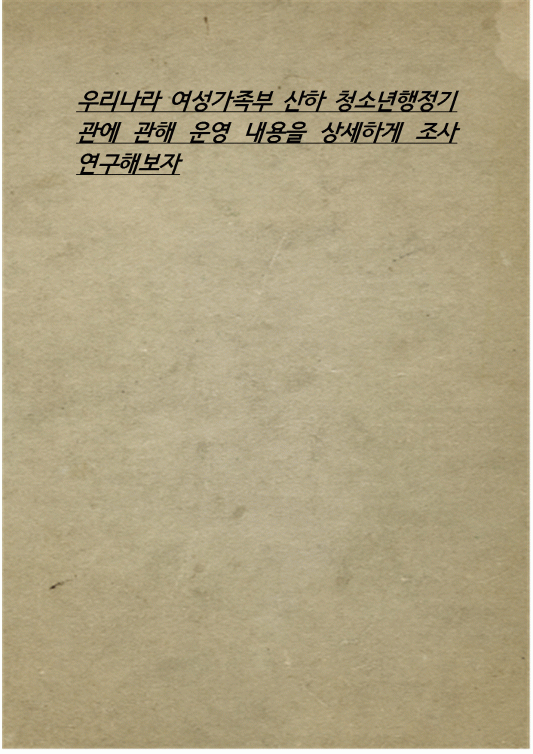 우리나라 여성가족부 산하 청소년행정기관에 관해 운영 내용을 상세하게 조사 연구해보자