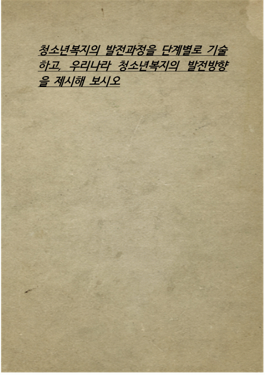 청소년복지의 발전과정을 단계별로 기술하고, 우리나라 청소년복지의 발전방향을 제시해 보시오