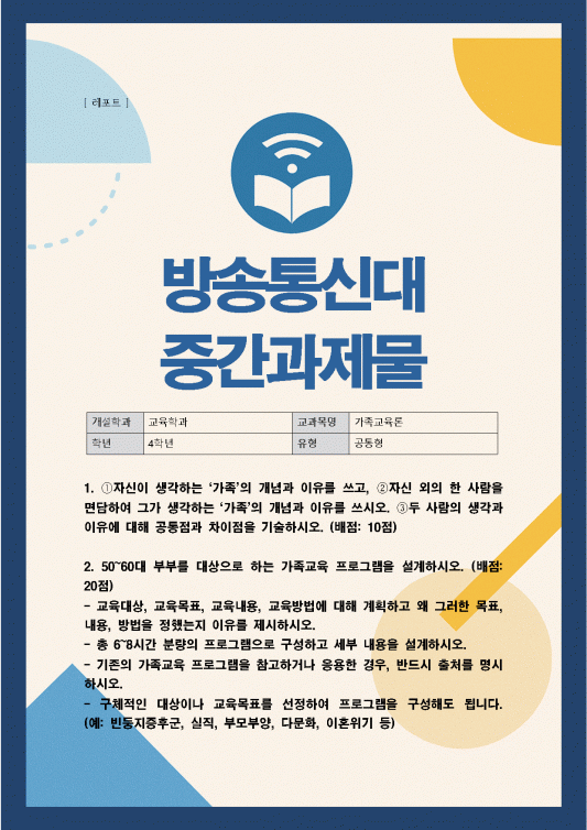 가족교육론)) 1.자신이 생각하는 가족의 개념과 이유를 쓰고 2.자신 외의 한 사람을 면담하여 그가 생각하는 가족의 개념과 이유를 쓰시오 3.두 사람의 생각과 이유에 대해 공통점과 차이점을 기술하시오