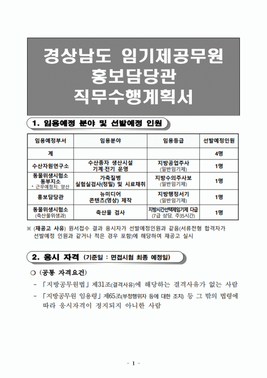 경상남도 임기제공무원 홍보담당관 직무수행계획서