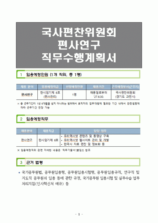 국사편찬위원회 편사연구 직무수행계획서