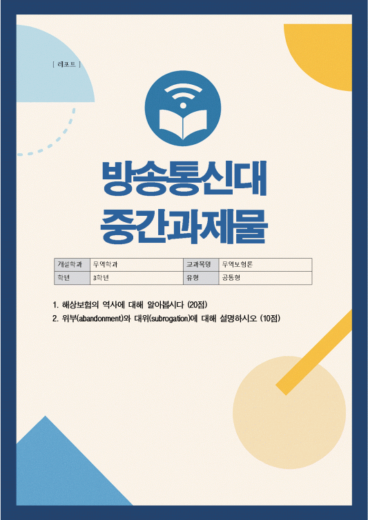 무역보험론 해상보험의 역사에 대해 알아봅시다 위부abandonment와 대위subrogation에 대해 설명하시오