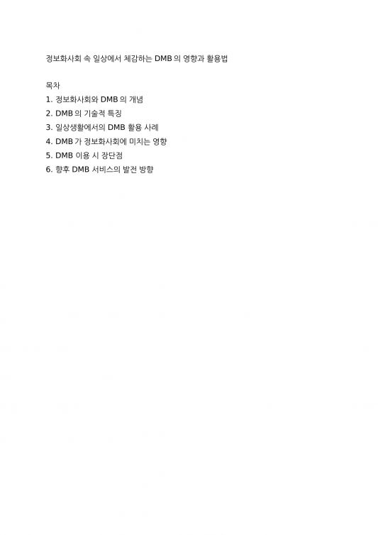 정보화사회 속 일상에서 체감하는 DMB의 영향과 활용법