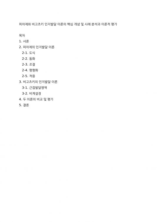 피아제와 비고츠키 인지발달 이론의 핵심 개념 및 사례 분석과 이론적 평가