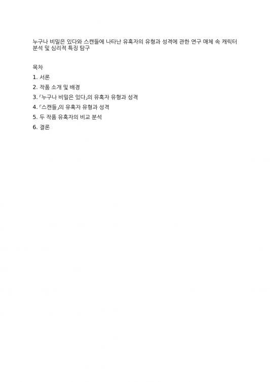 누구나 비밀은 있다와 스캔들에 나타난 유혹자의 유형과 성격에 관한 연구 매체 속 캐릭터 분석 및 심리적 특징 탐구
