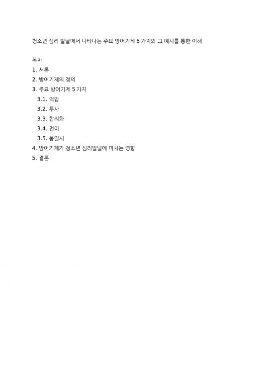 청소년 심리 발달에서 나타나는 주요 방어기제 5가지와 그 예시를 통한 이해