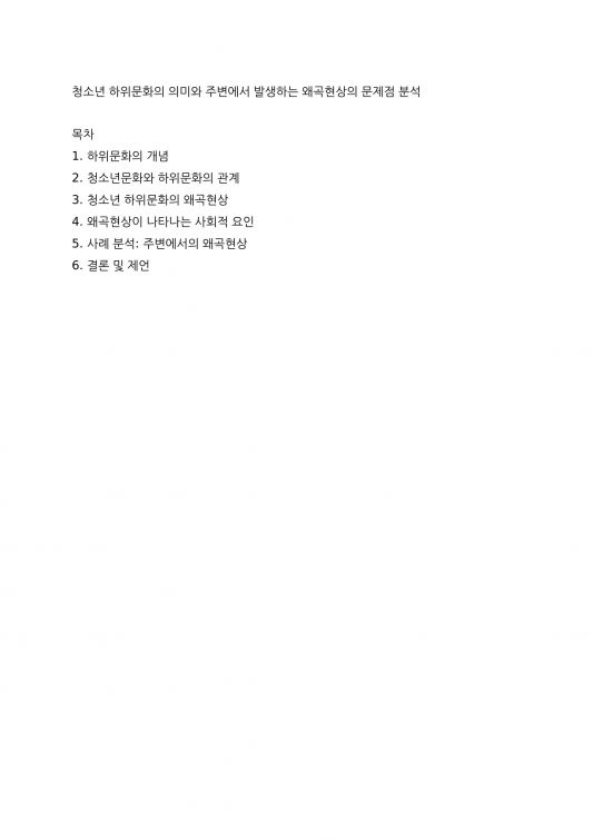 청소년 하위문화의 의미와 주변에서 발생하는 왜곡현상의 문제점 분석