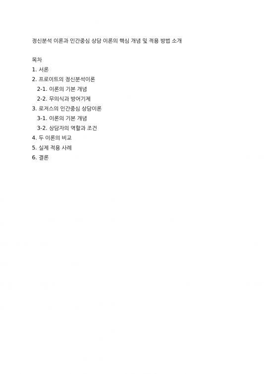 정신분석 이론과 인간중심 상담 이론의 핵심 개념 및 적용 방법 소개