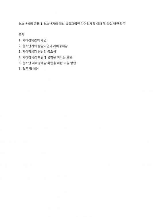 청소년심리 공통 1 청소년기의 핵심 발달과업인 자아정체감 이해 및 확립 방안 탐구