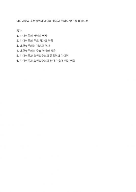 다다이즘과 초현실주의 예술의 혁명과 무의식 탐구를 중심으로