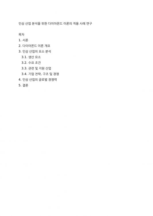 인삼 산업 분석을 위한 다이아몬드 이론의 적용 사례 연구
