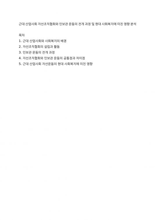 근대 산업사회 자선조직협회와 인보관 운동의 전개 과정 및 현대 사회복지에 미친 영향 분석