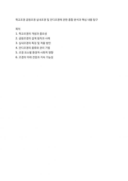 학교조경 공원조경 실내조경 및 잔디조경에 관한 종합 분석과 핵심 내용 탐구