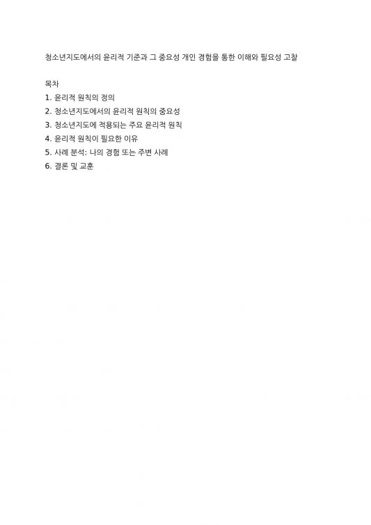 청소년지도에서의 윤리적 기준과 그 중요성 개인 경험을 통한 이해와 필요성 고찰