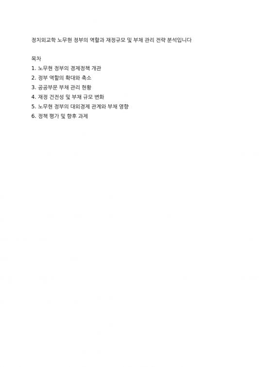 정치외교학 노무현 정부의 역할과 재정규모 및 부채 관리 전략 분석입니다