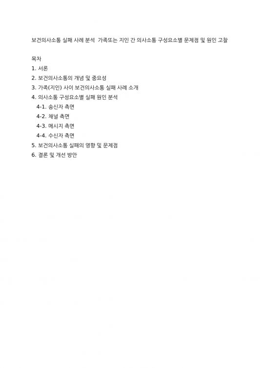 보건의사소통 실패 사례 분석  가족또는 지인 간 의사소통 구성요소별 문제점 및 원인 고찰