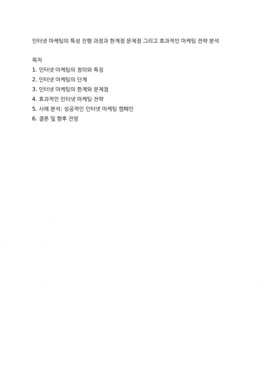 인터넷 마케팅의 특성 진행 과정과 한계점 문제점 그리고 효과적인 마케팅 전략 분석