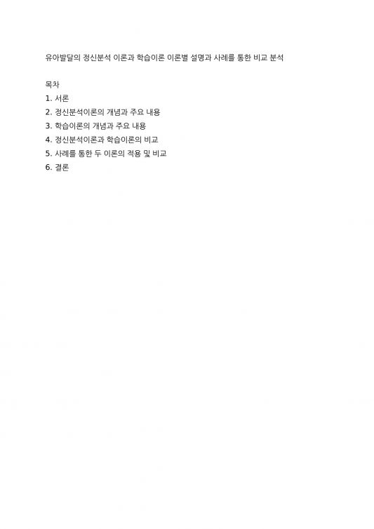유아발달의 정신분석 이론과 학습이론 이론별 설명과 사례를 통한 비교 분석