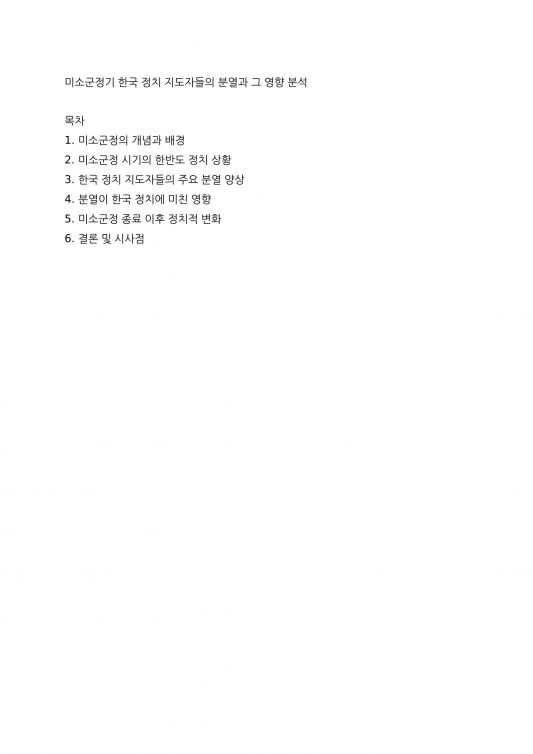 미소군정기 한국 정치 지도자들의 분열과 그 영향 분석