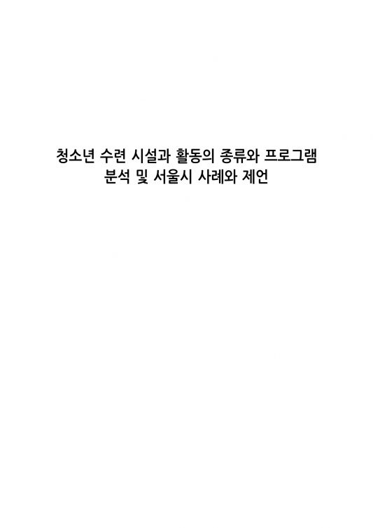 청소년 수련 시설과 활동의 종류와 프로그램 분석 및 서울시 사례와 제언