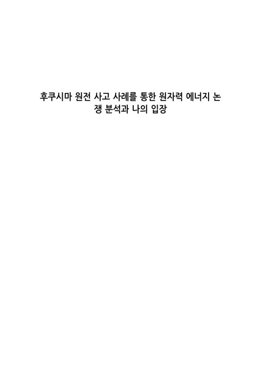 후쿠시마 원전 사고 사례를 통한 원자력 에너지 논쟁 분석과 나의 입장