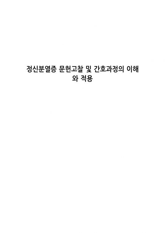정신분열증 문헌고찰 및 간호과정의 이해와 적용