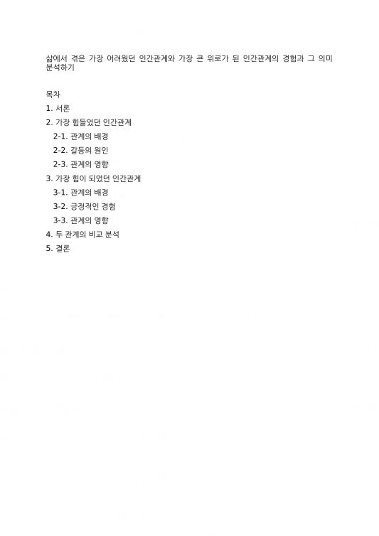 삶에서 겪은 가장 어려웠던 인간관계와 가장 큰 위로가 된 인간관계의 경험과 그 의미 분석하기
