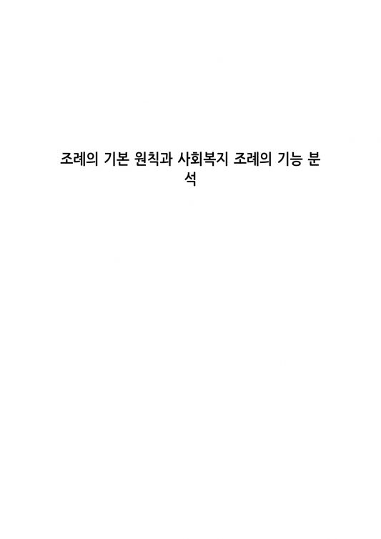 조례의 기본 원칙과 사회복지 조례의 기능 분석
