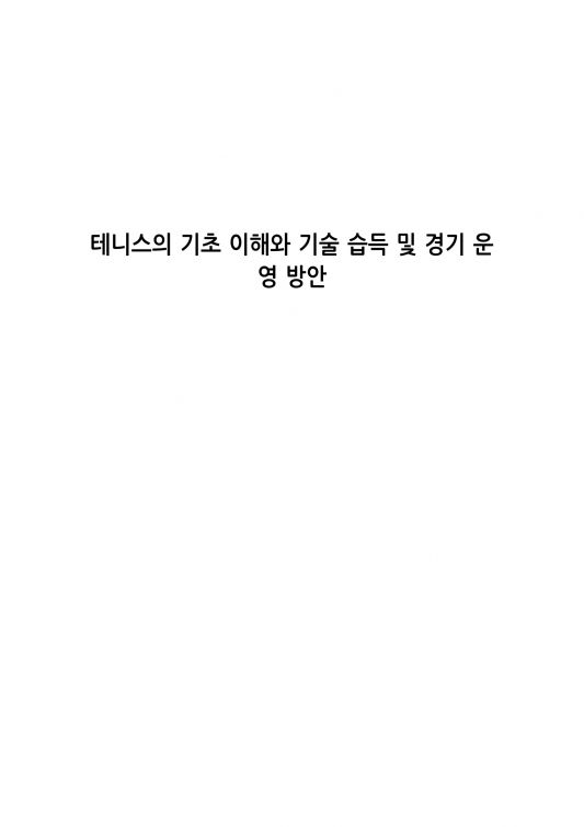 테니스의 기초 이해와 기술 습득 및 경기 운영 방안