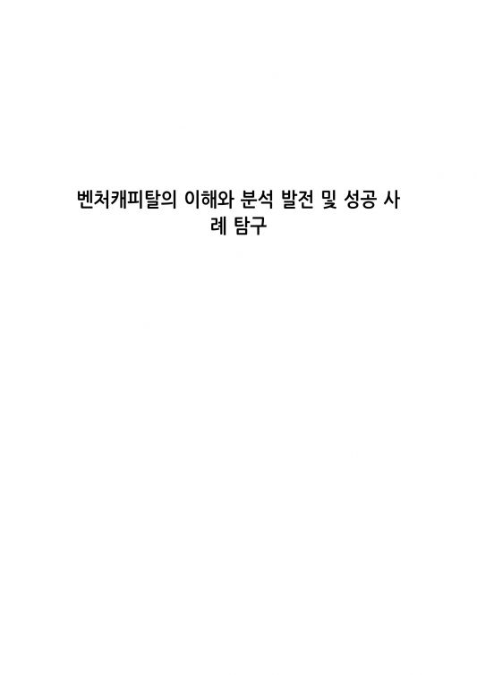 벤처캐피탈의 이해와 분석 발전 및 성공 사례 탐구