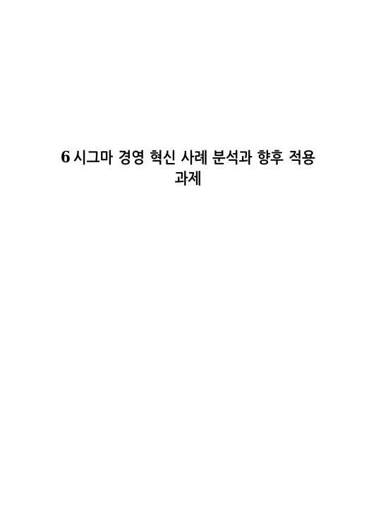6시그마 경영 혁신 사례 분석과 향후 적용 과제