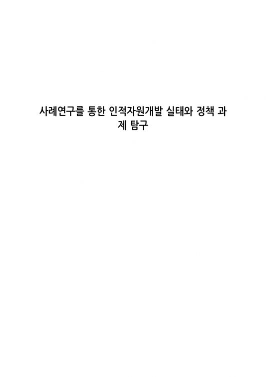 사례연구를 통한 인적자원개발 실태와 정책 과제 탐구
