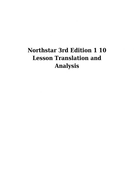 Northstar 3rd Edition 1 10 Lesson Translation and Analysis