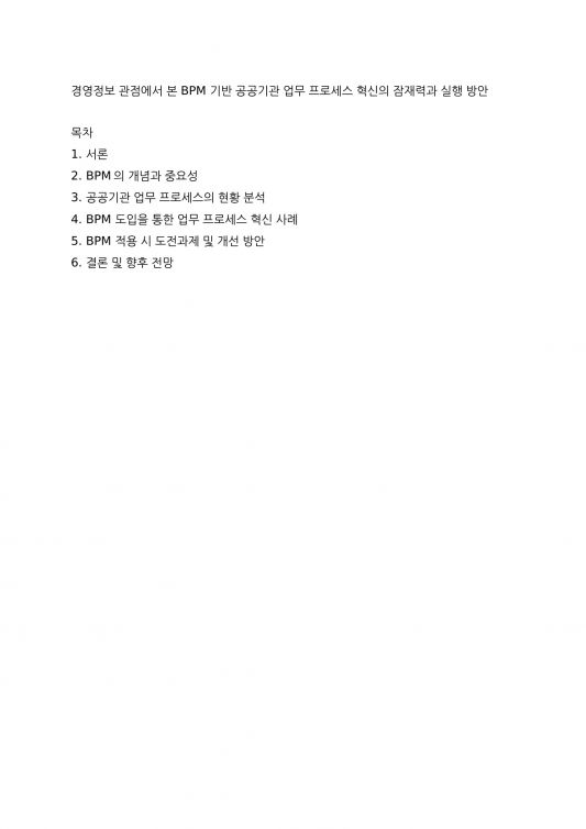 경영정보 관점에서 본 BPM 기반 공공기관 업무 프로세스 혁신의 잠재력과 실행 방안
