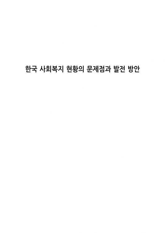 한국 사회복지 현황의 문제점과 발전 방안