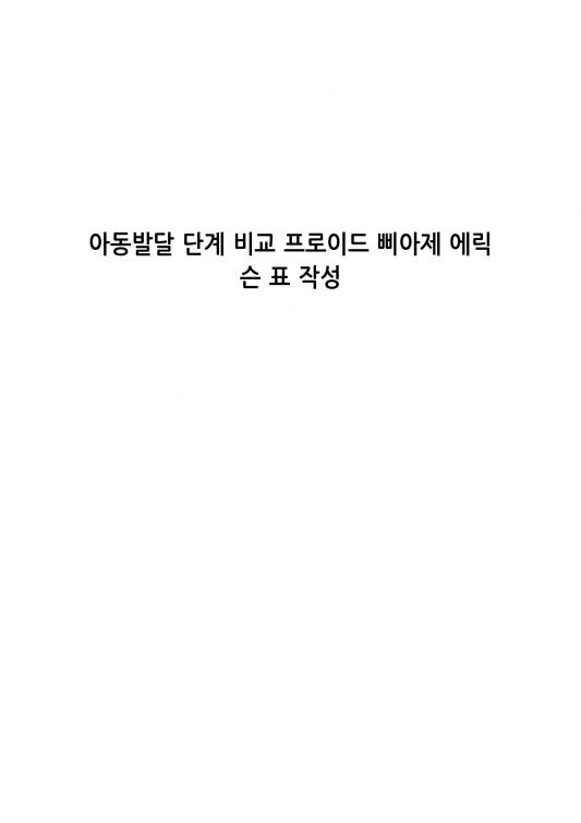 아동발달 단계 비교 프로이드 삐아제 에릭슨 표 작성