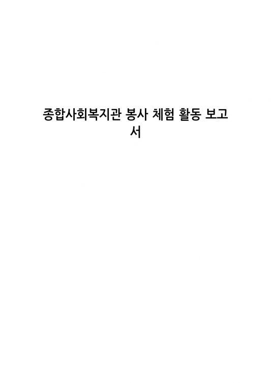 종합사회복지관 봉사 체험 활동 보고서