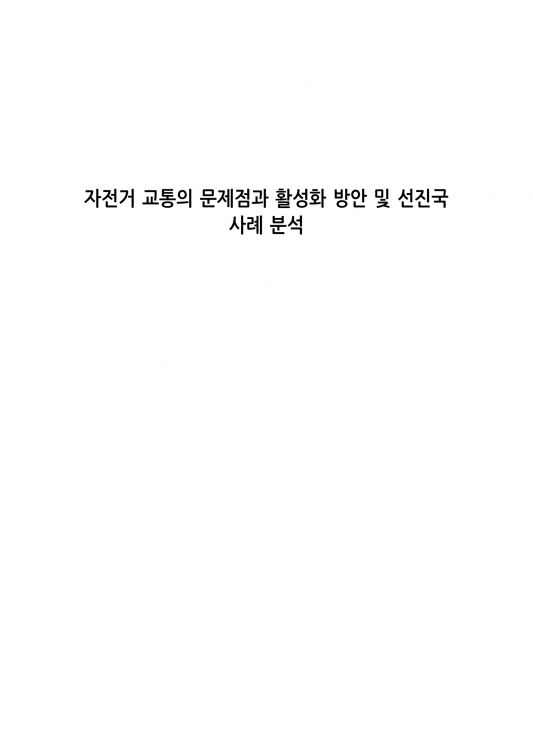 자전거 교통의 문제점과 활성화 방안 및 선진국 사례 분석