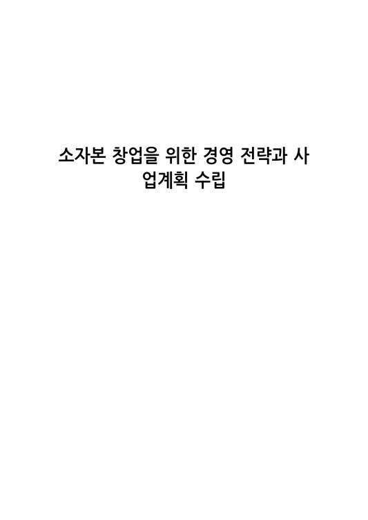 소자본 창업을 위한 경영 전략과 사업계획 수립