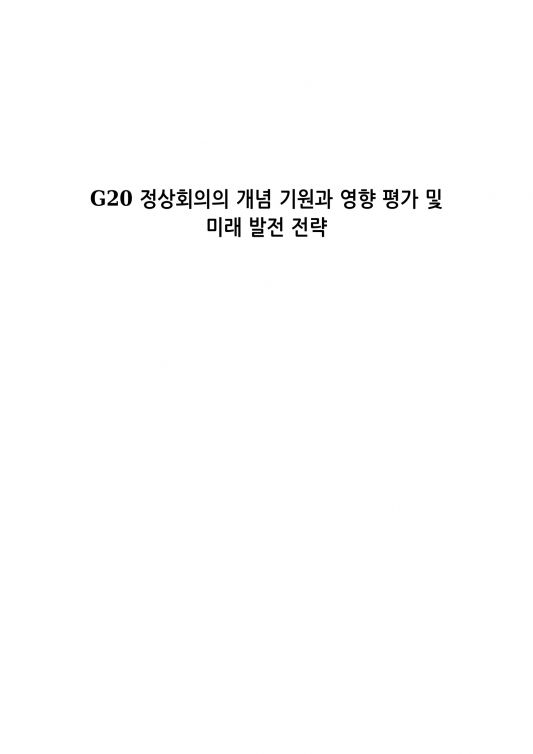 G20 정상회의의 개념 기원과 영향 평가 및 미래 발전 전략