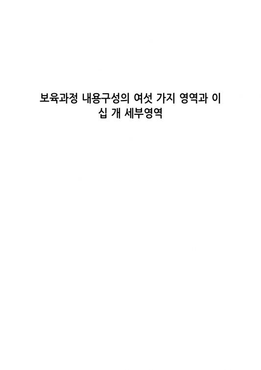 보육과정 내용구성의 여섯 가지 영역과 이십 개 세부영역