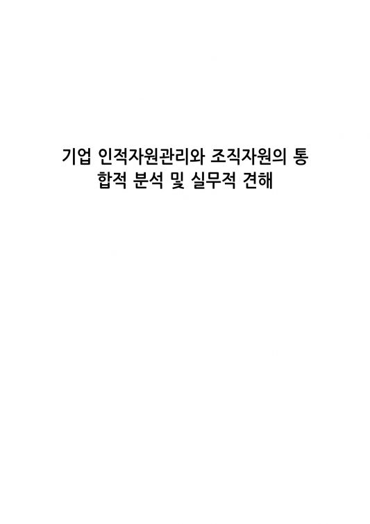 기업 인적자원관리와 조직자원의 통합적 분석 및 실무적 견해