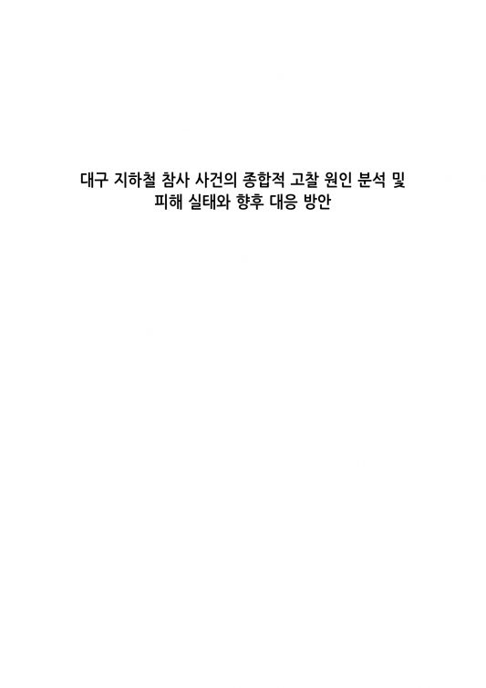 대구 지하철 참사 사건의 종합적 고찰 원인 분석 및 피해 실태와 향후 대응 방안